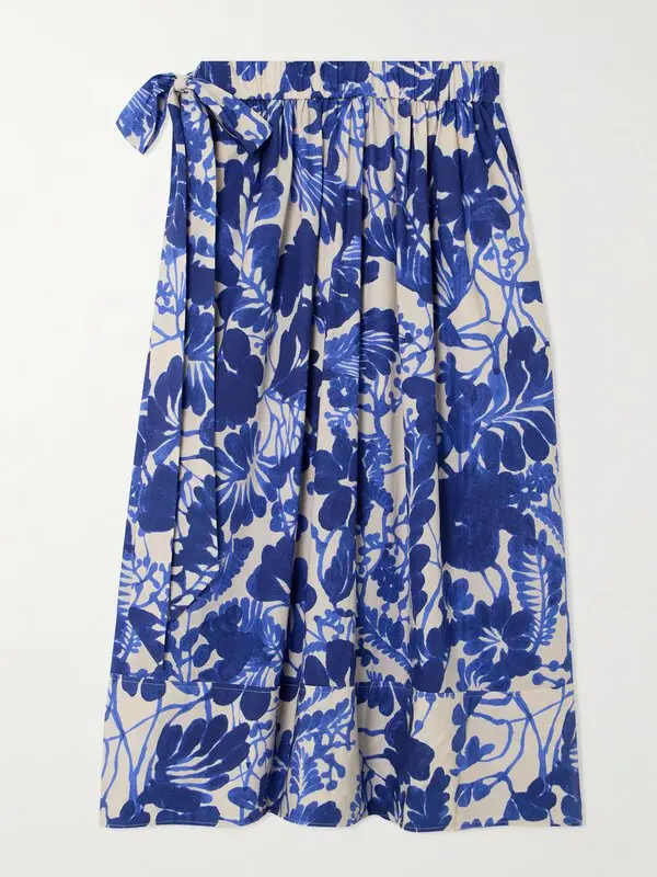 Cara Cara Braga Printed Cotton-poplin Midi Skirt - Blue
