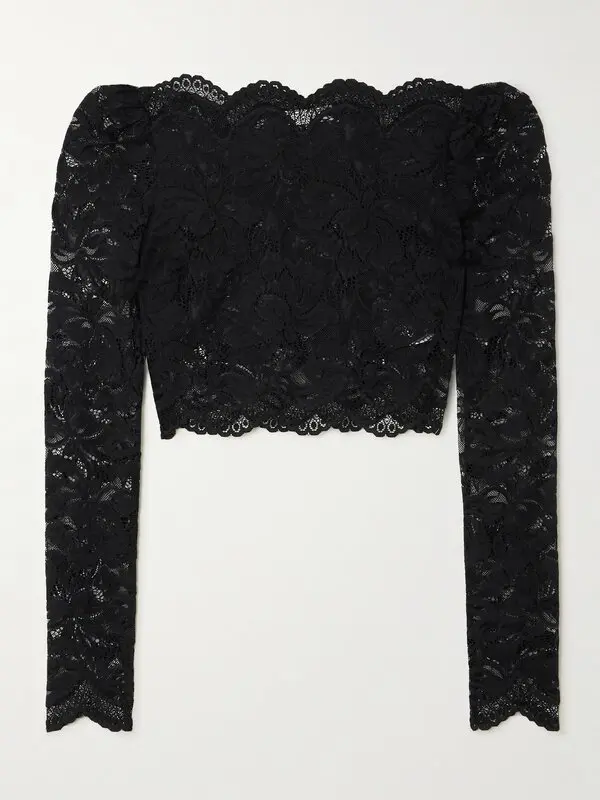 Rabanne Cropped Scalloped Stretch-lace Top - Black