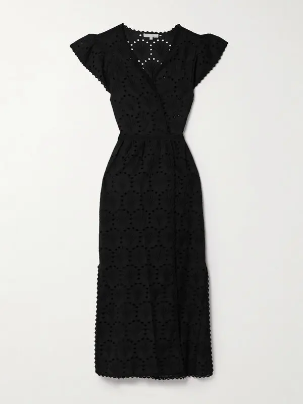 Melissa Odabash Belted Broderie Anglaise Cotton Maxi Dress - Black