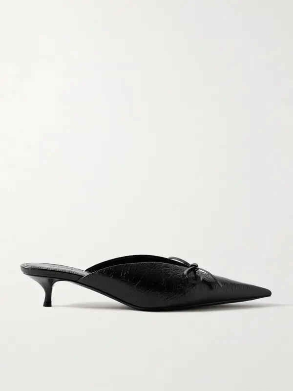 Balenciaga Knife Crinkled-leather Mules With Bows - Black
