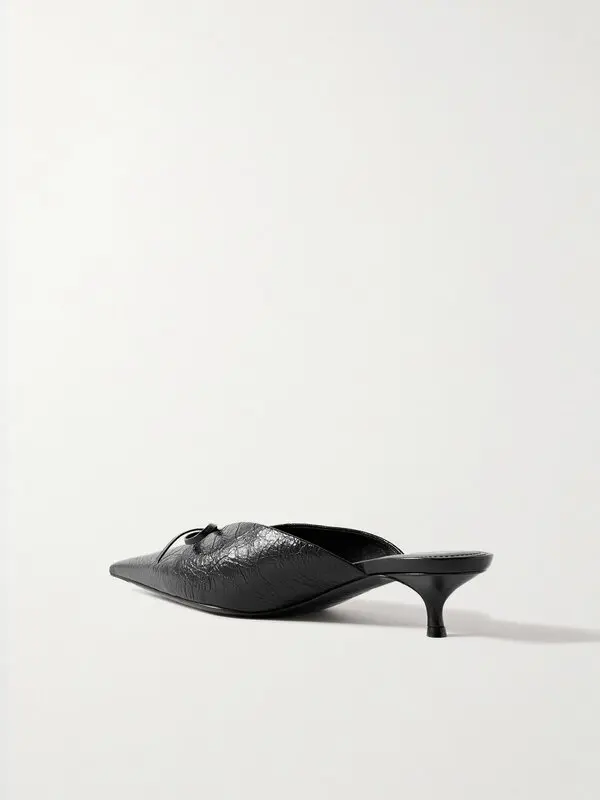 Balenciaga Knife Crinkled-leather Mules With Bows - Black