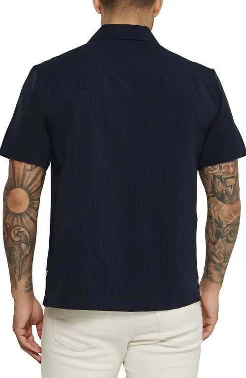 7 Diamonds Vance Textured Stretch Camp Shirt - Navy