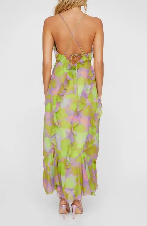 nasty gal lime green dress Lime Floral Burnout Strappy Tie Back Split Leg Maxi Dress