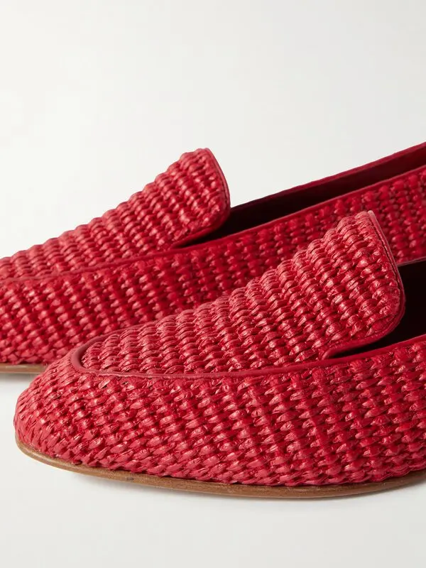 Manolo Blahnik Pitakara Raffia Loafers - Red