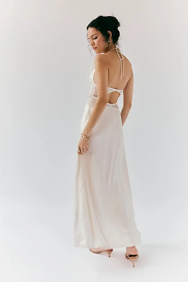 halter white dress maxi White Halter Maxi Dress with Open Back White / S main image 1
