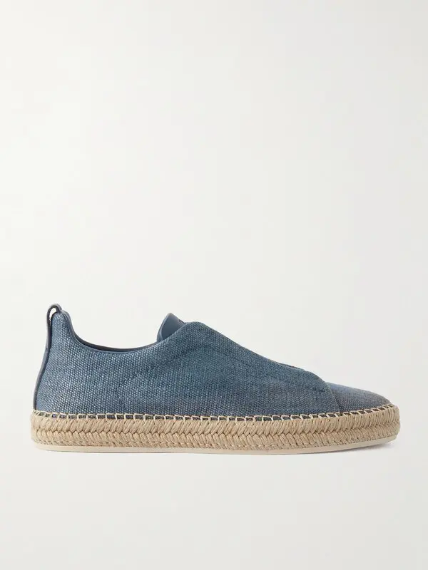 Zegna Triple Stitch™ Leather-trimmed Canvas Slip-on Sneakers - Blue