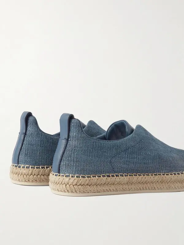 Zegna Triple Stitch™ Leather-trimmed Canvas Slip-on Sneakers - Blue