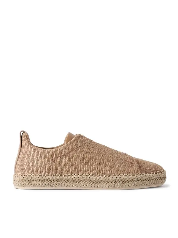 Zegna Triple Stitch™ Leather-trimmed Slip-on Sneakers - Brown
