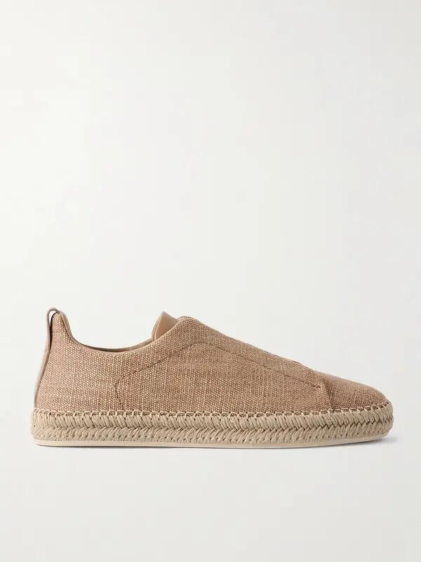 Zegna Triple Stitch™ Leather-trimmed Slip-on Sneakers - Brown