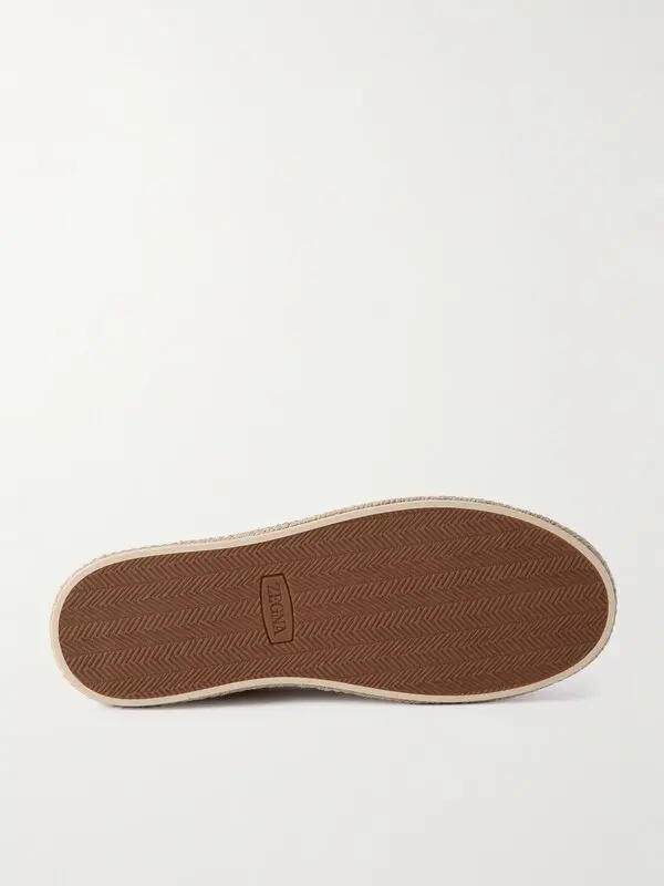 Zegna Triple Stitch™ Leather-trimmed Slip-on Sneakers - Brown