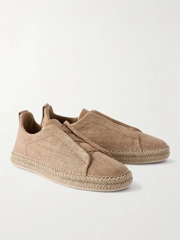 Zegna Triple Stitch™ Leather-trimmed Slip-on Sneakers - Brown