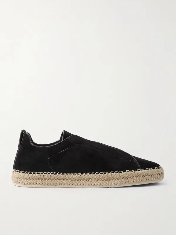 Zegna Triple Stitch™ Leather-trimmed Suede Slip-on Sneakers - Black