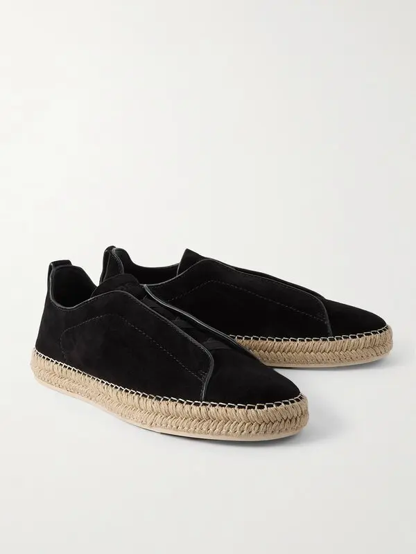 Zegna Triple Stitch™ Leather-trimmed Suede Slip-on Sneakers - Black