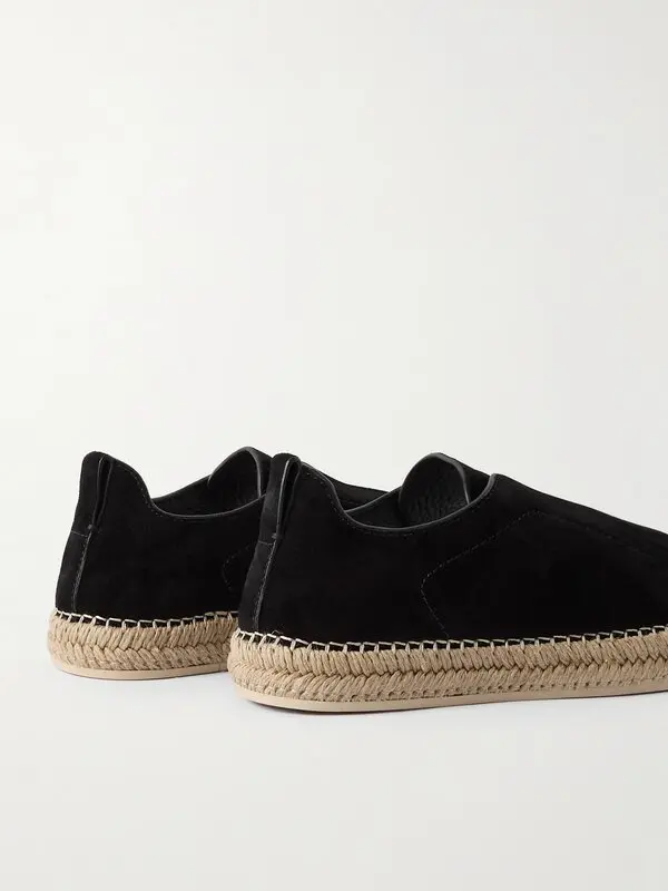 Zegna Triple Stitch™ Leather-trimmed Suede Slip-on Sneakers - Black