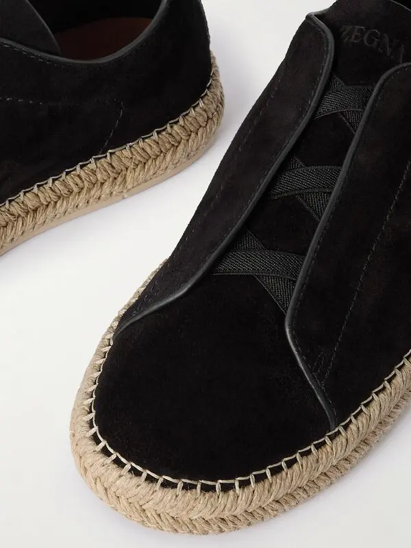 Zegna Triple Stitch™ Leather-trimmed Suede Slip-on Sneakers - Black