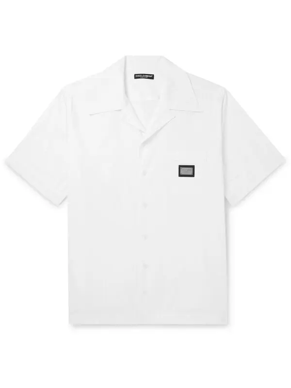 Dolce & Gabbana Oversized Camp-collar Logo-appliquéd Cotton-poplin Shirt - White