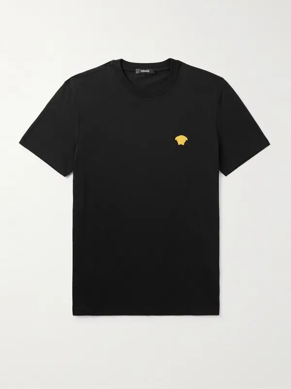Versace Slim-fit Logo-embroidered Cotton-jersey T-shirt - Black