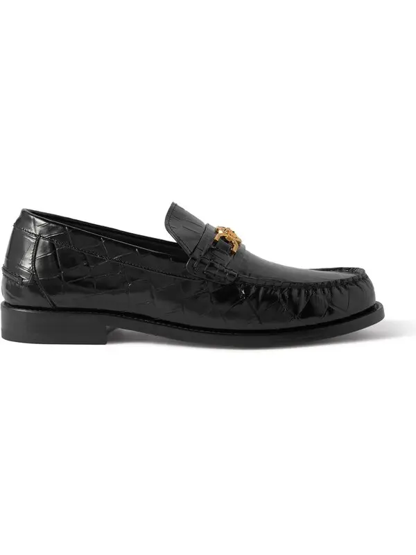 Versace Horsebit Croc-Effect Leather Loafers In Black - 50  display picture 2