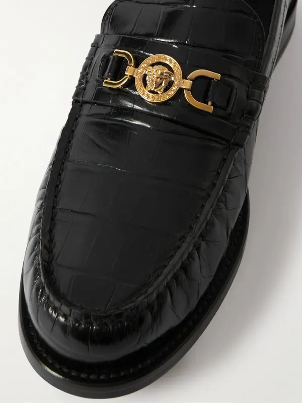 Versace Horsebit Croc-Effect Leather Loafers In Black - 50  display picture 3