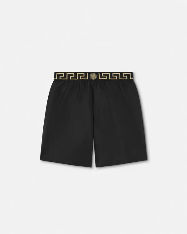 Versace Boardshorts With Greca Border And Medusa Motif - Black