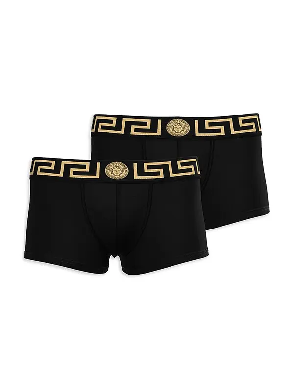 Versace Topeka Cotton Bi Stretch Low Rise Logo Trunks, Pack Of 2 - Black Gold