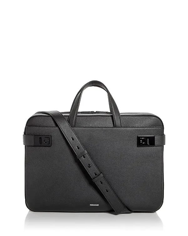 FERRAGAMO Gancini Leather Briefcase - Nero