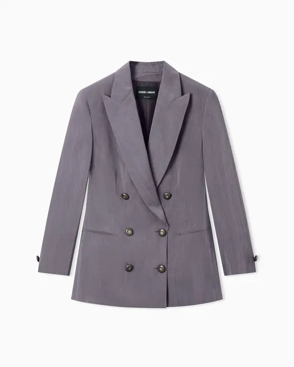 Giorgio Armani Washed Silk Double-breasted Jacket - Grey