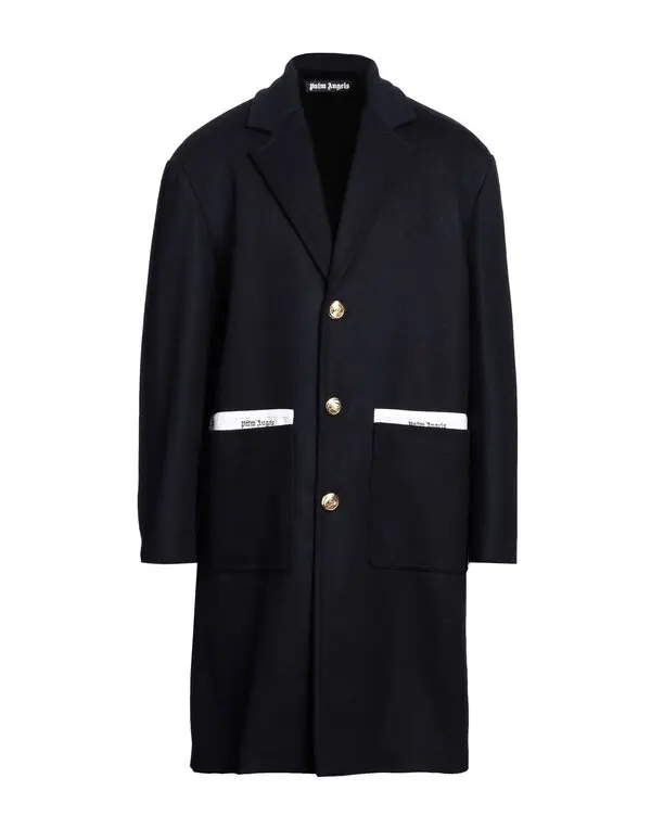 Palm Angels Single-breasted Flannel Coat - Blue