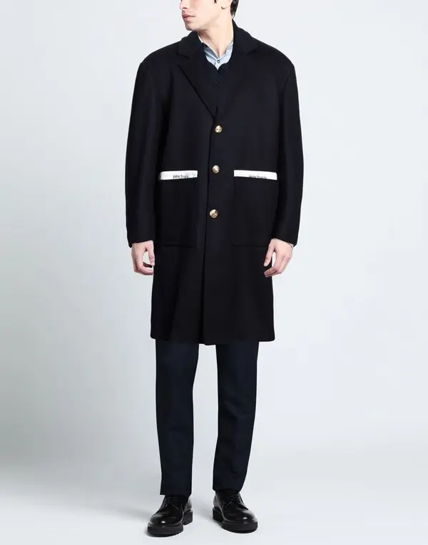 Palm Angels Single-breasted Flannel Coat - Blue