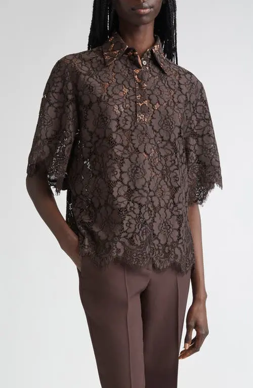 Michael Kors Floral Lace Button-up Shirt - Chocolate