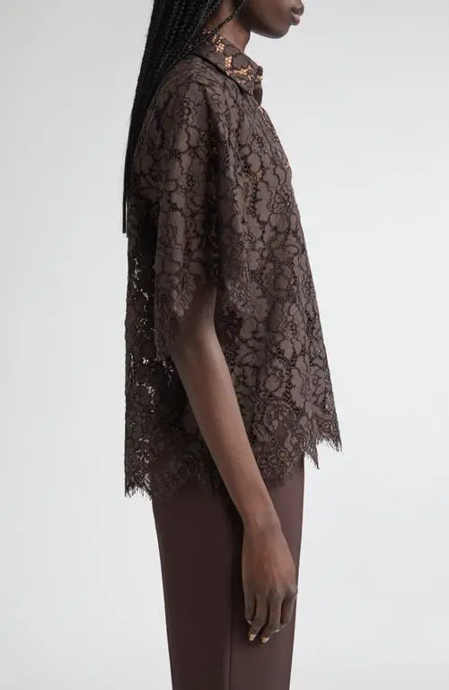 Michael Kors Floral Lace Button-up Shirt - Chocolate