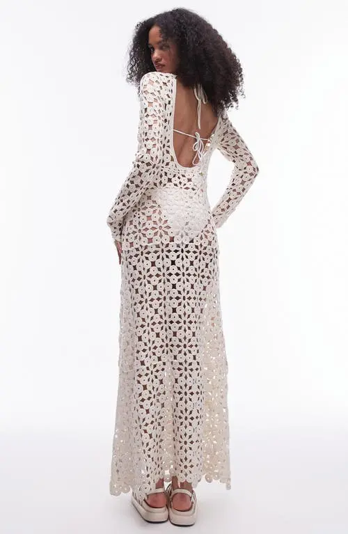 topshop cream maxi dress Topshop Long Sleeve Openwork Cotton Maxi Dress In Cream - 45% Off