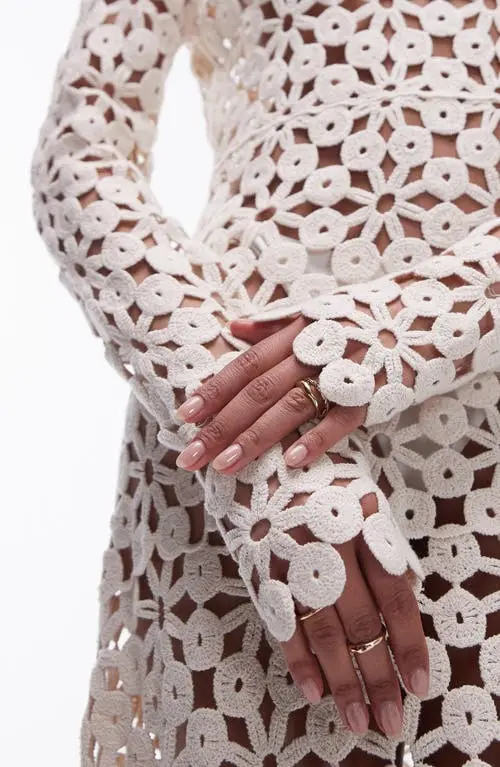 Topshop Long Sleeve Openwork Cotton Maxi Dress In Cream - 45% Off |  Editorialist