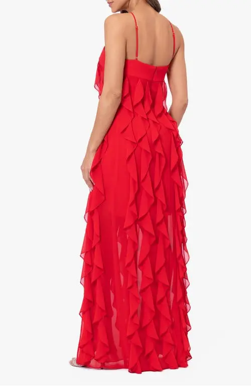 XSCAPE EVENINGS Corkscrew Ruffle Chiffon Gown