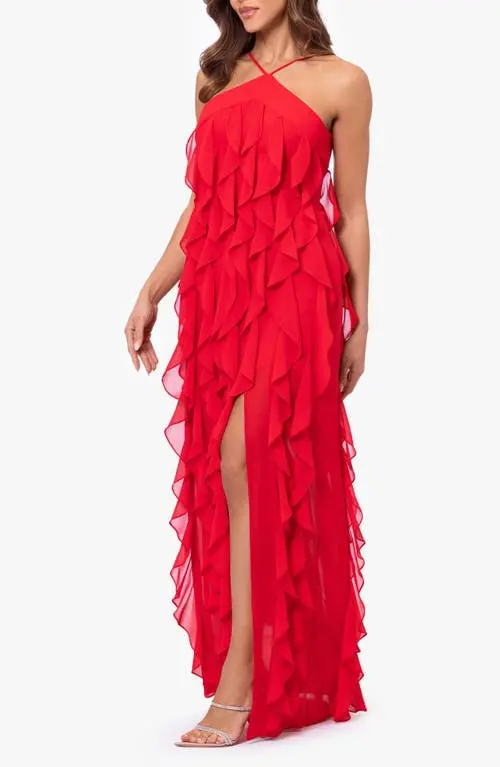 XSCAPE EVENINGS Corkscrew Ruffle Chiffon Gown