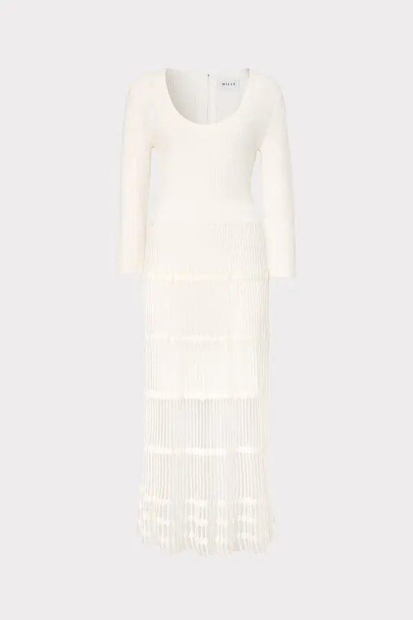 Milly Sheer Knit Fit And Flare Midi Dress In Ecru - 60% Off | Editorialist