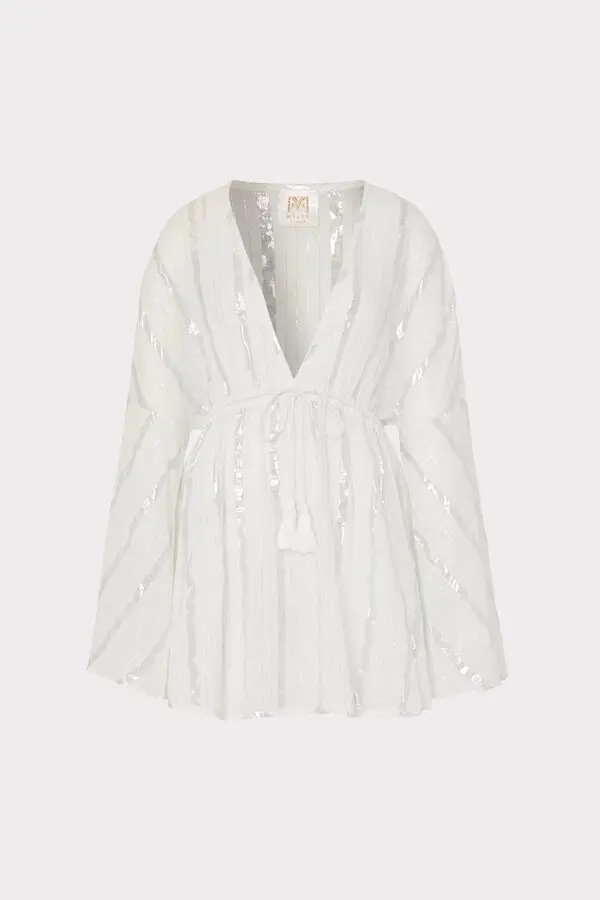 MILLY CABANA Olympia Lurex Stripe Coverup Dress - White