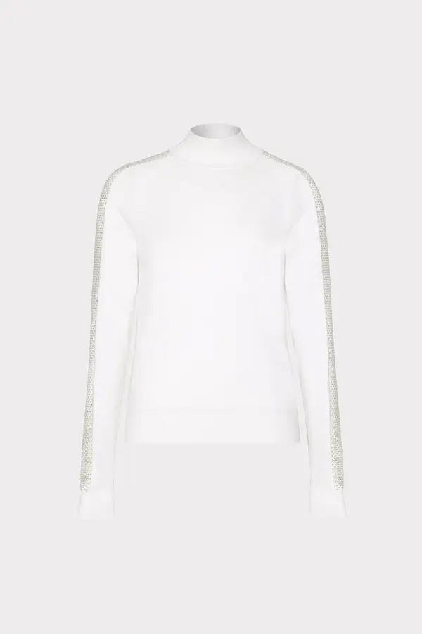 MILLY Crystal Racer Turtleneck Top - Ecru