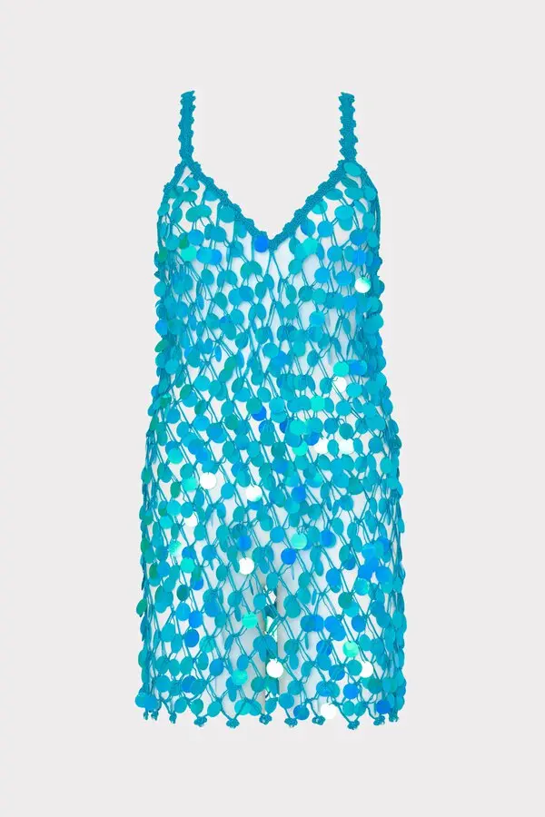 Milly Cabana Sequin Crochet Mini Dress In Blue - 63% Off | Editorialist