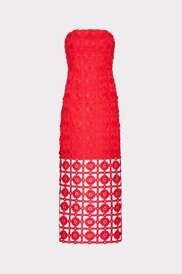 MILLY Kait Strapless Lace Dress - Red