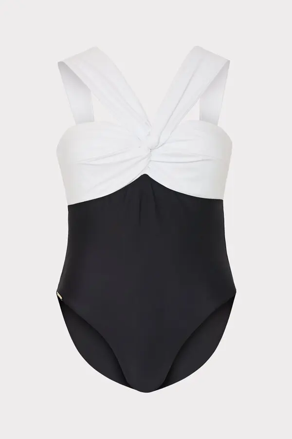 MILLY Betsy Color Block One Piece - White/black