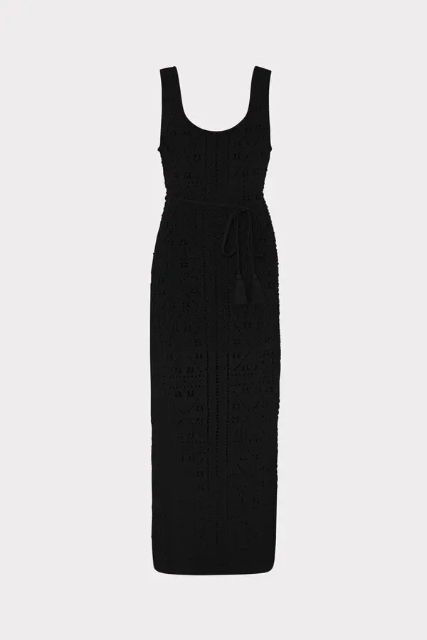 MILLY Pointelle Knit Midi Dress - Black