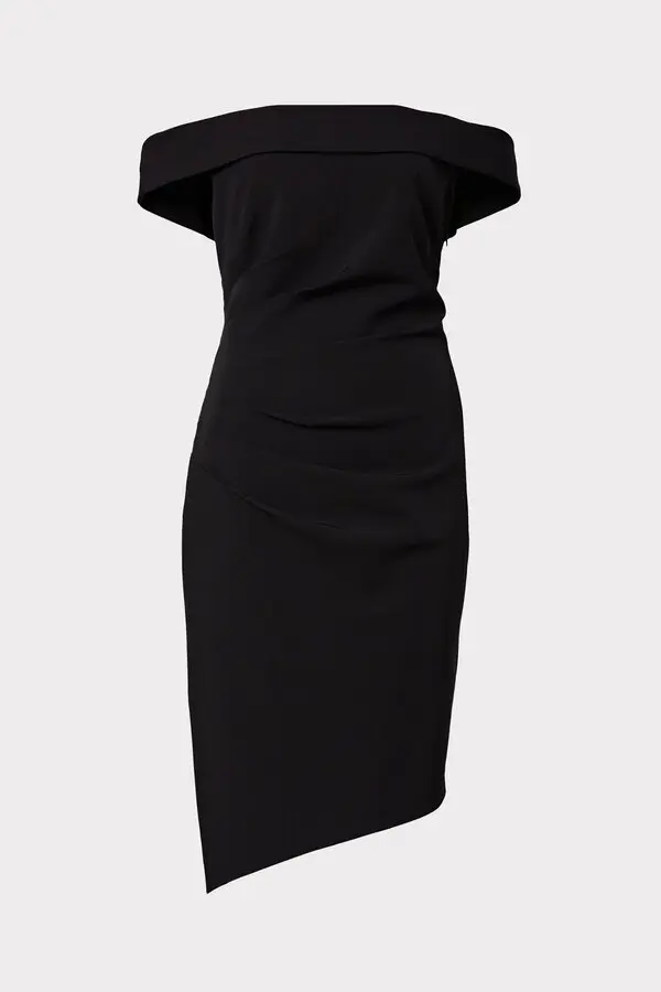 MILLY Off-the-shoulder Draped Cocktail Dress - Black