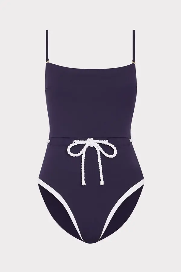 MILLY CABANA Belted One Piece Swimsuit - Navy