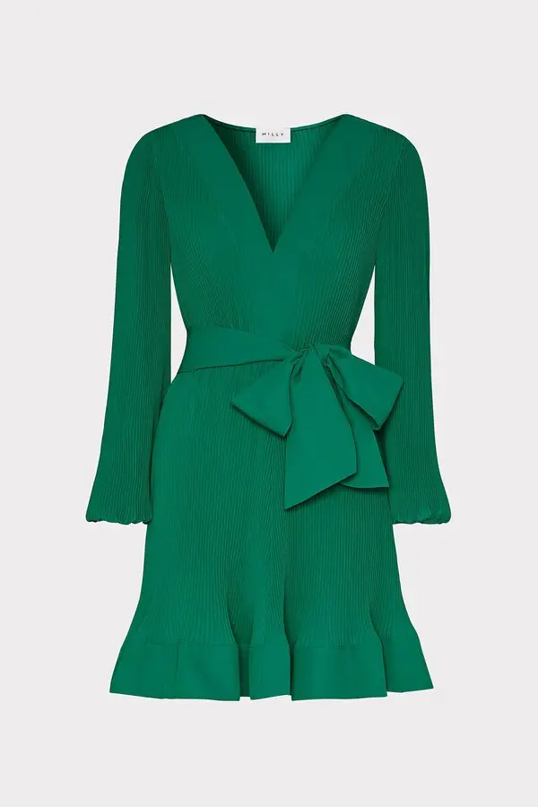 MILLY Liv Pleated Mini Dress - Dark Forest