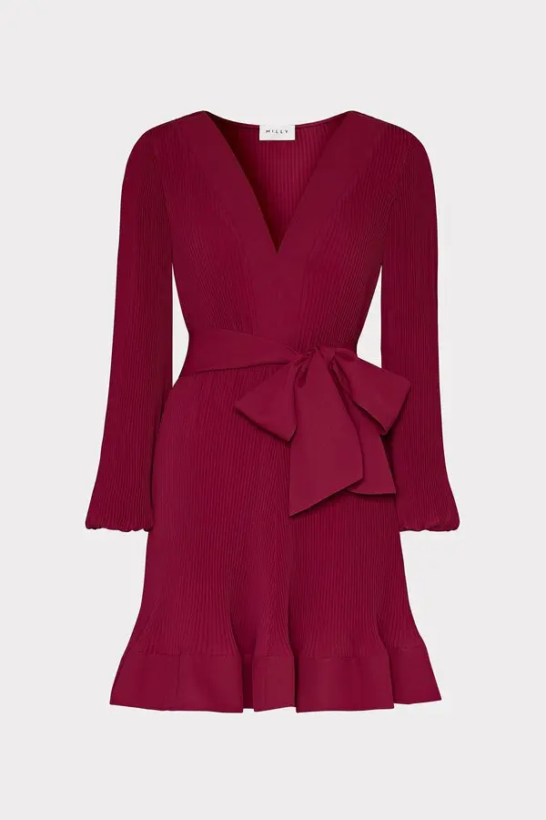 MILLY Liv Pleated Mini Dress - Wine