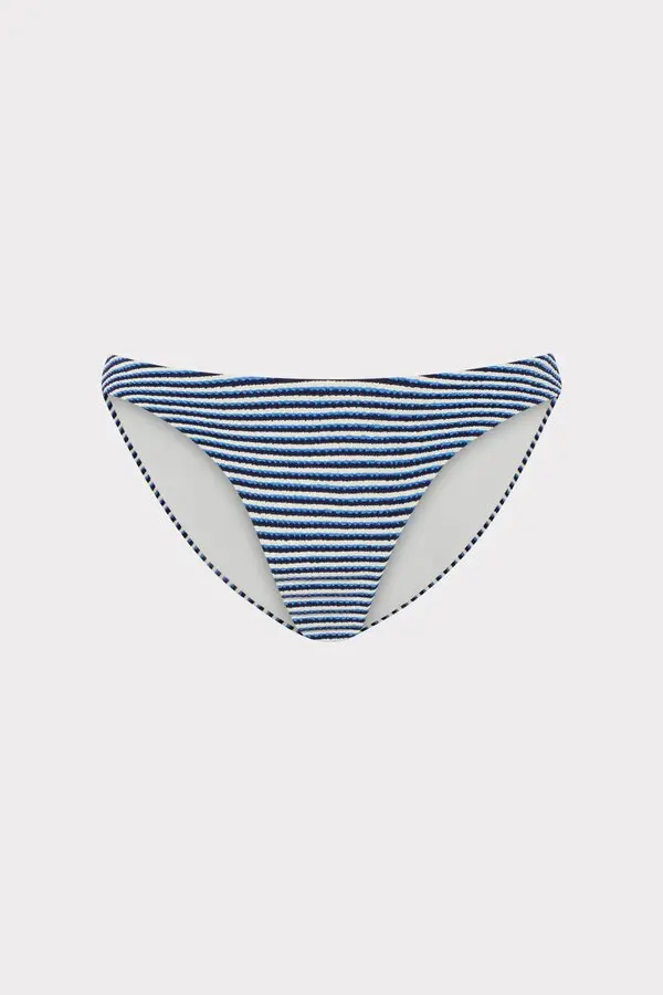 MILLY CABANA Margot Textured Stripe Bikini Bottom - Navy
