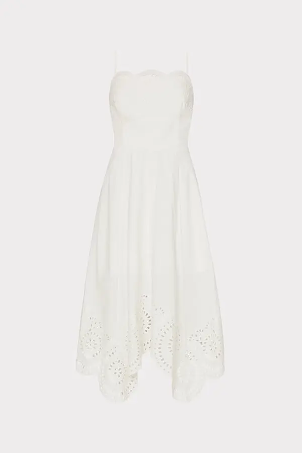 Milly Camilla Poplin Embroidery Midi Dress In White - 71% Off