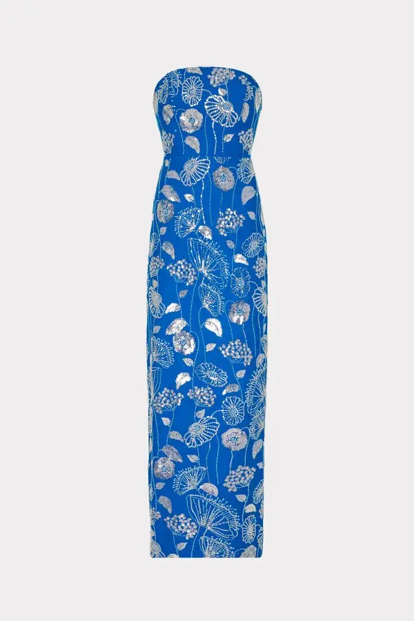 Milly Orion Sequin Embellished Linen Maxi Dress In Blue/White - 63% Off |  Editorialist