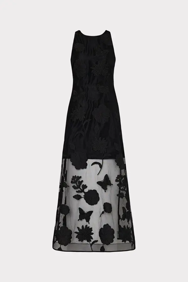 Milly Hannah 3d Butterfly Embroidery Maxi Dress In Black - 50% Off |  Editorialist